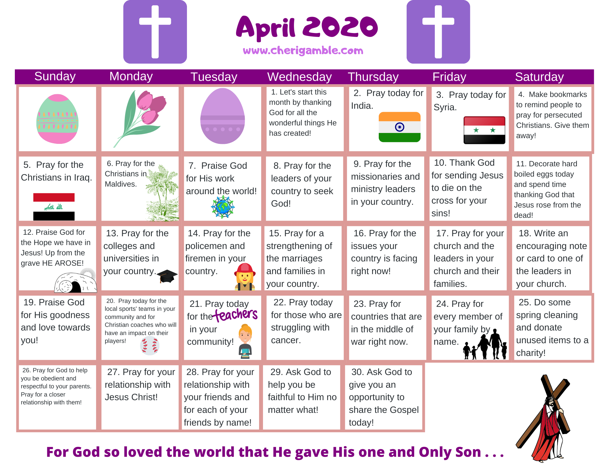 April Prayer Calendar for Children – Cheri Gamble