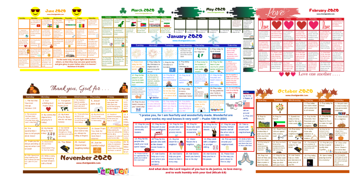 Prayer Calendars – Cheri Gamble