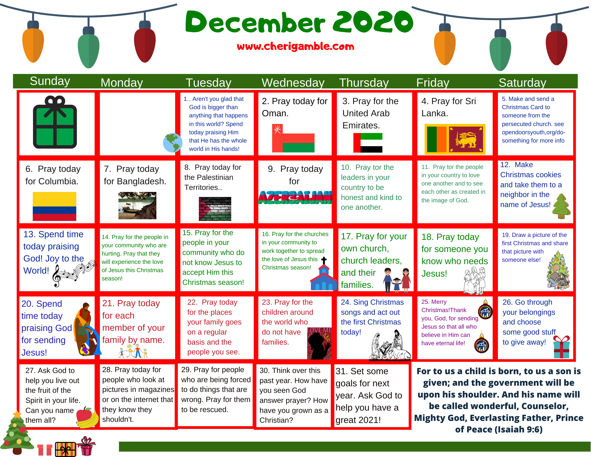 December Prayer Calendar for Kids – Cheri Gamble