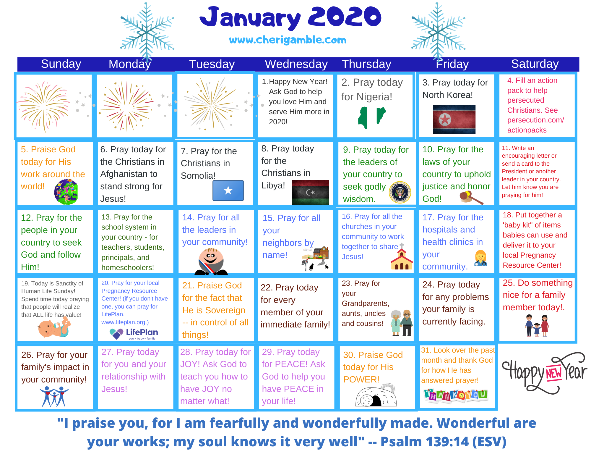 January Prayer Calendar for Kids – Cheri Gamble
