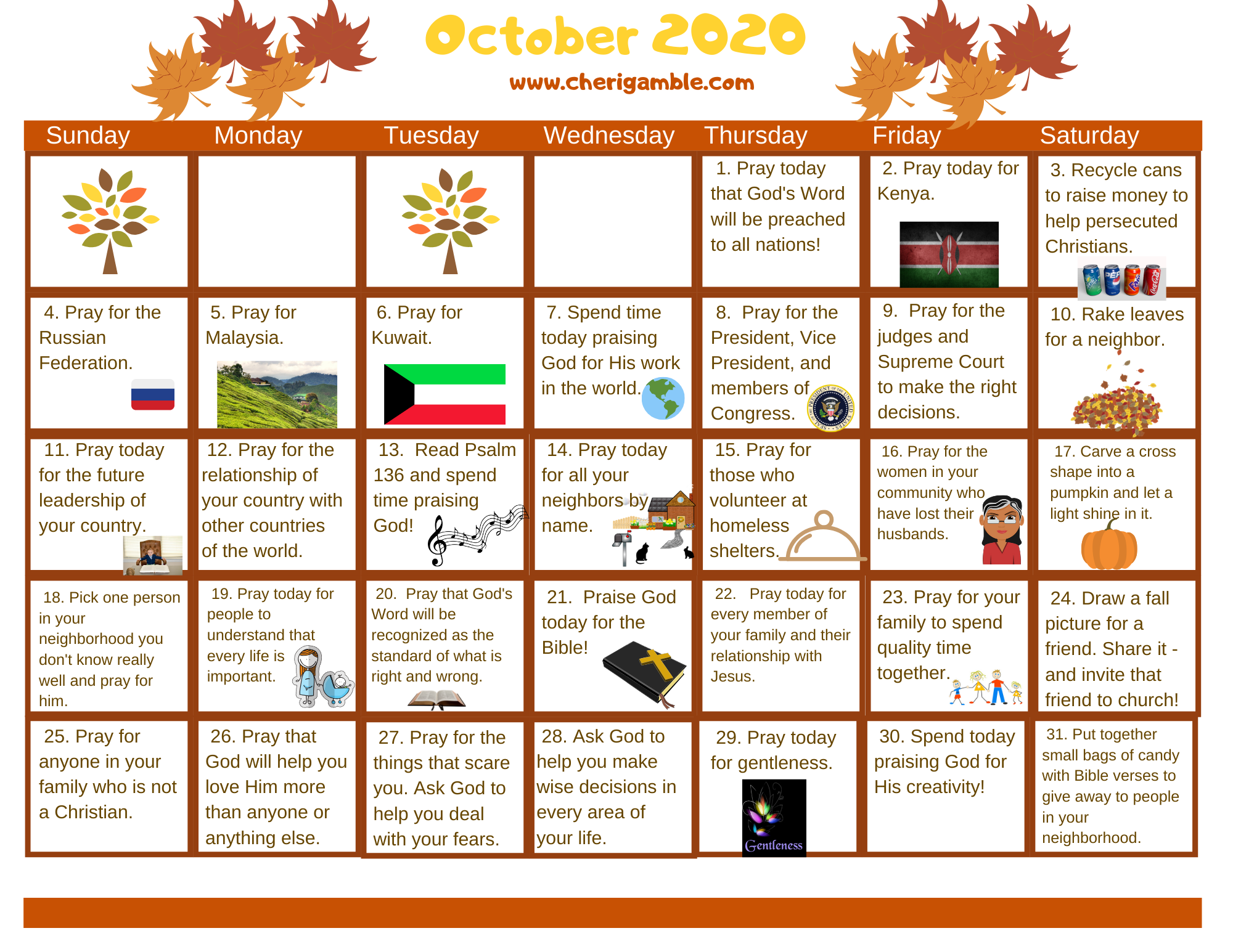 October Prayer Calendar for Kids – Cheri Gamble
