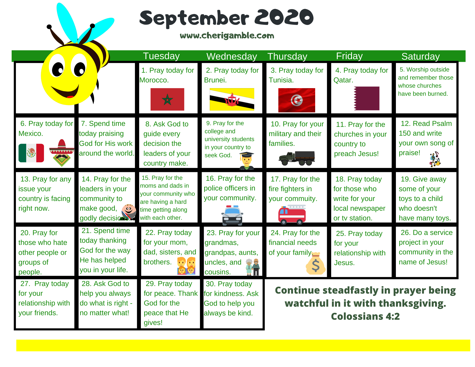 September Prayer Calendar – Cheri Gamble